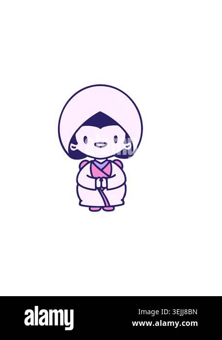 horizontally vibrating animation of a happy japanese woman in ...