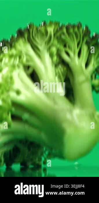 Dropping broccoli with splashing water. Filmed on a high-speed camera ...