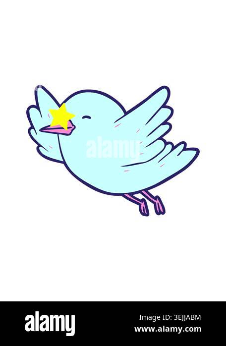 Cartoon blue bird flying with a smiling expression and a star near its ...
