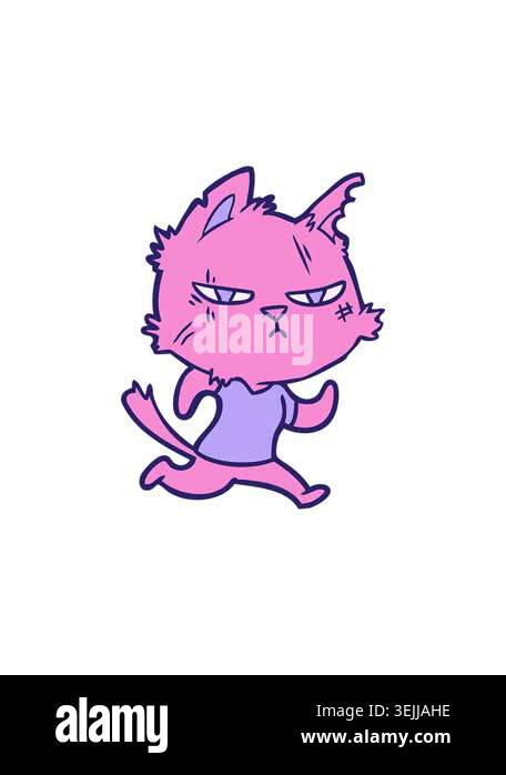 Cartoon cat character running in purple shirt Stock Video Footage - Alamy