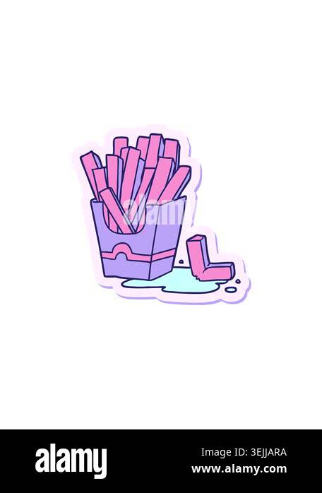 sales flash animation of sticker of a cartoon fries Stock Video Footage ...