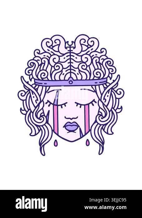 jiggle motion animation of Retro Tattoo Style crying elf barbarian ...
