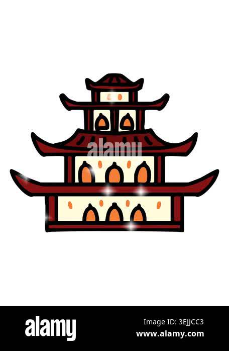 glitter effect animation of simple cartoon of a japanese palace Stock ...