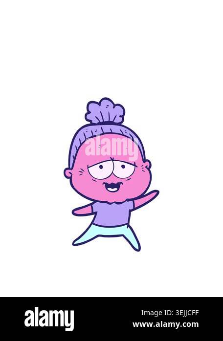 stretching up animation of a cartoon happy old lady Stock Video Footage ...