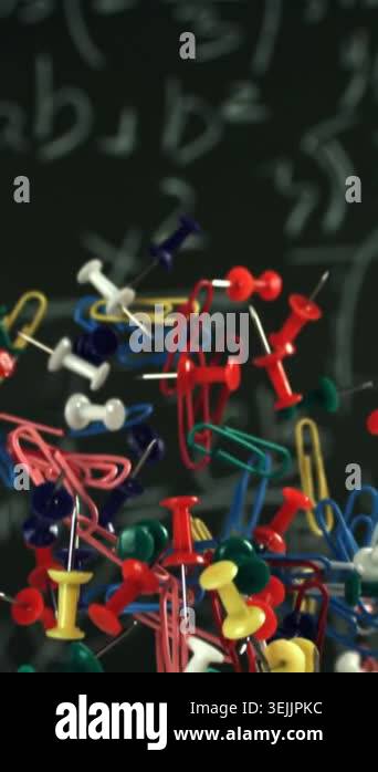 Different school objects fly and fall against the background of the ...