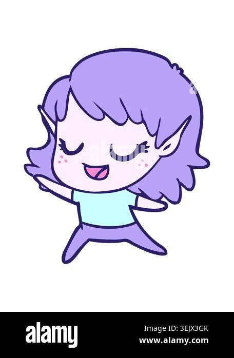 bob and pause animation of carton happy elf girl dancing Stock Video ...