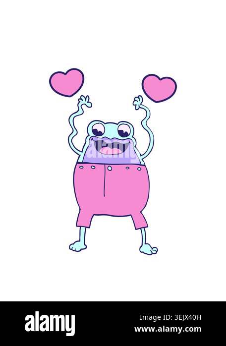 spinning hearts animation of cartoon doodle frog Stock Video Footage ...