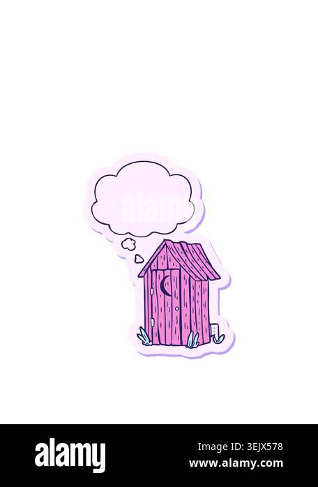 stretching up animation of cartoon outdoor toilet with thought bubble ...