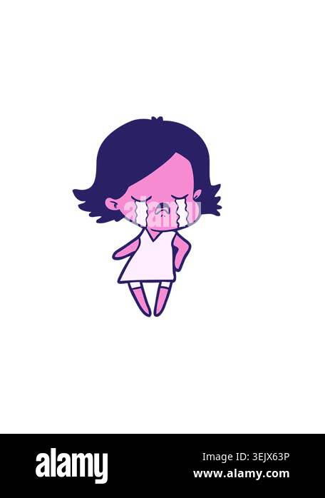 horizontally vibrating animation of cartoon girl crying Stock Video ...