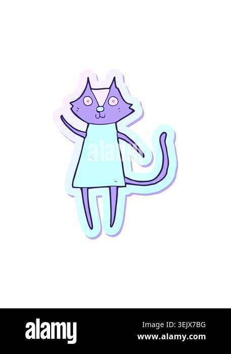 pressure popping animation of sticker of a cute cartoon cat waving ...