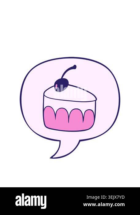 stretching up animation of cartoon tasty dessert with speech bubble ...