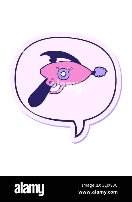 shaking motion animation of cartoon ray gun with speech bubble sticker ...