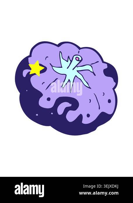 Animated illustration of a purple cloud with a light blue star-like ...