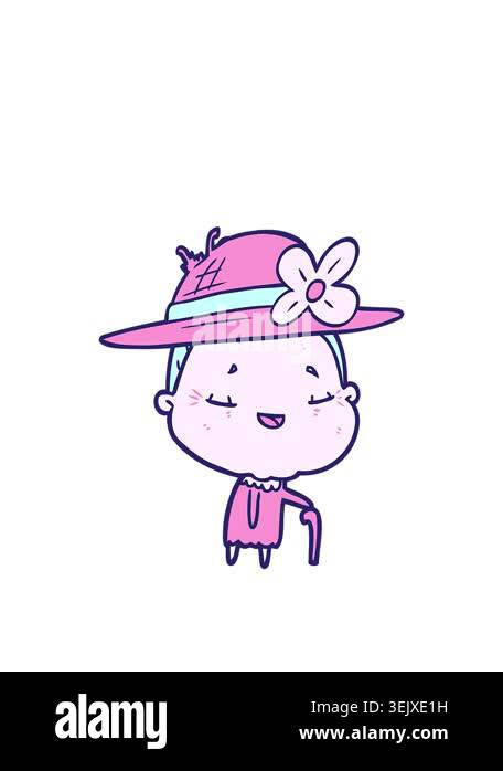 stretching up animation of cartoon old woman with walking stick Stock ...