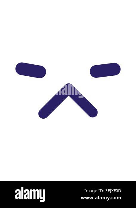 Animated dark blue sad face emoji with changing eyebrows and mouth on a ...