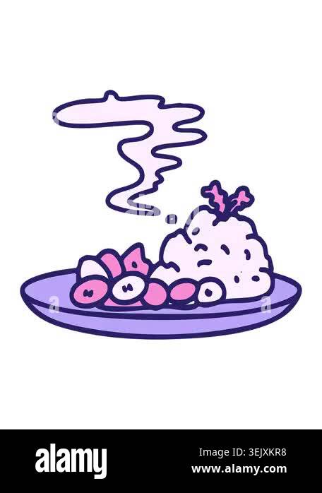 pixelize effect animation of a steaming japanese rice and beans meal ...