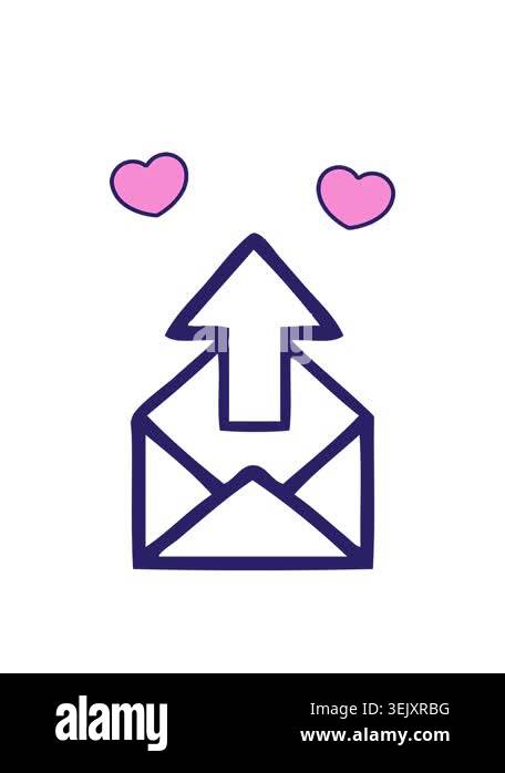 spinning hearts animation of line drawing cartoon of a envelope with ...