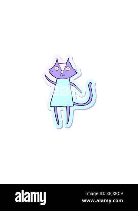 flashy sales animation of sticker of a cute cartoon cat waving Stock ...