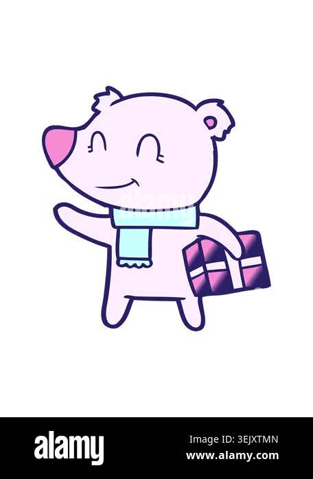 bob and pause animation of a polar bear with christmas present cartoon ...