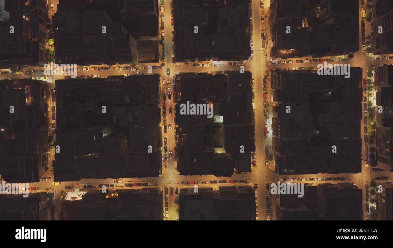 Aerial top down view of city traffic at night Stock Video Footage - Alamy