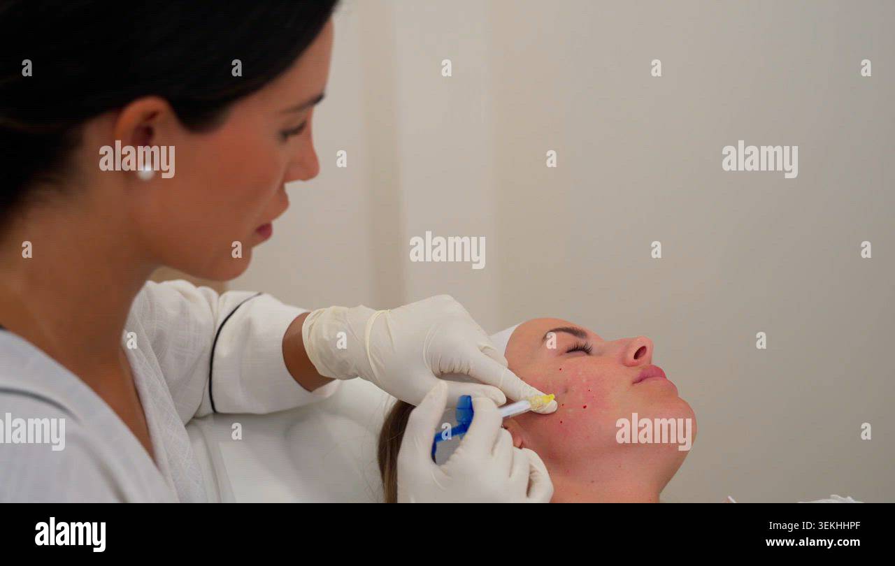Aesthetic doctor performing hyaluronic acid injection Stock Video ...