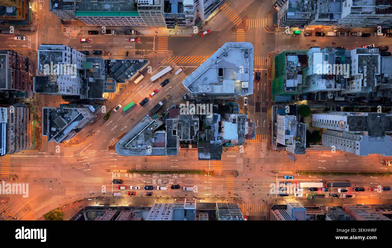 Sham Shui Po Urban Streets rising aerial Hong Kong Stock Video Footage ...