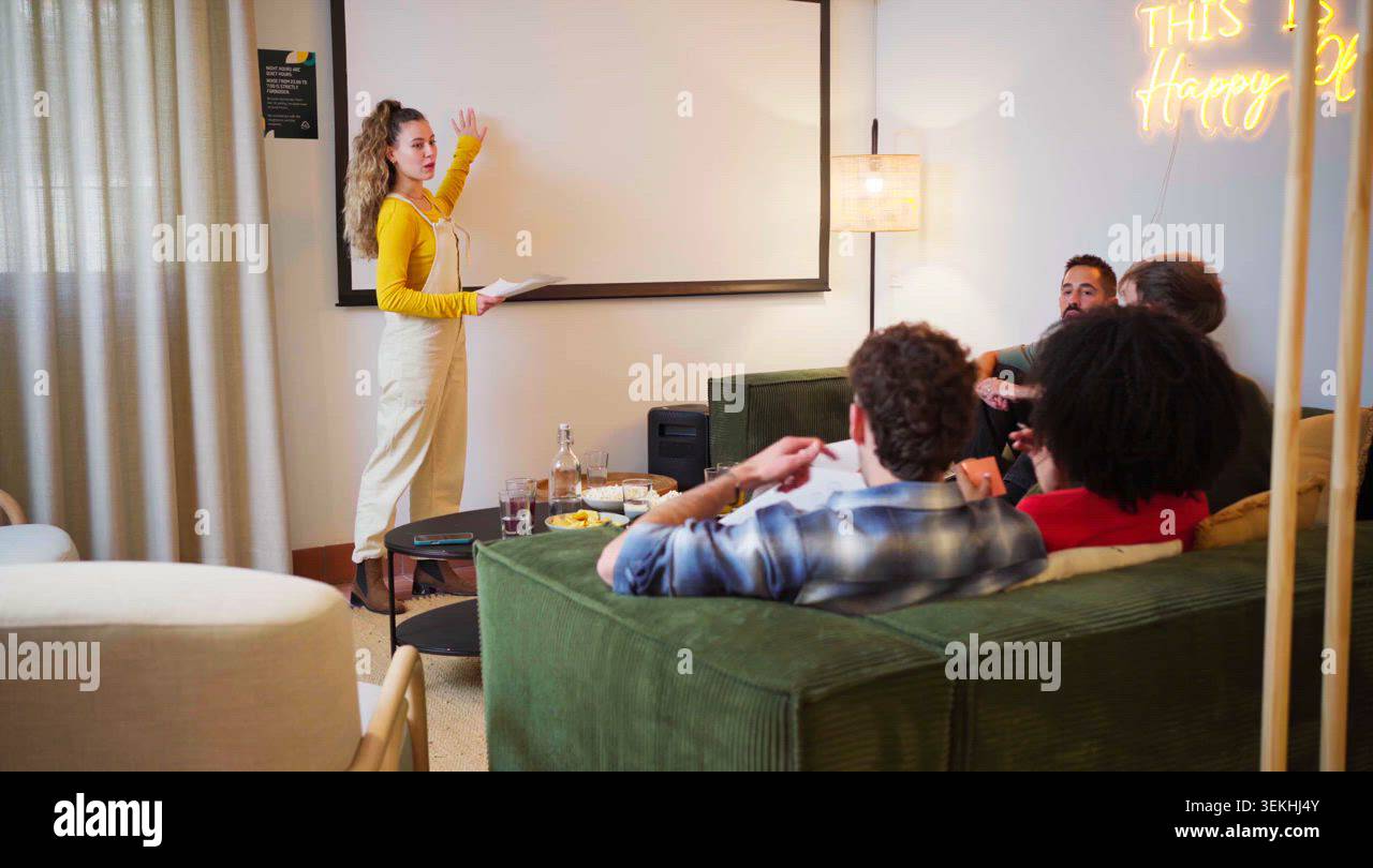 Young businesswoman presenting project on blank screen Stock Video ...
