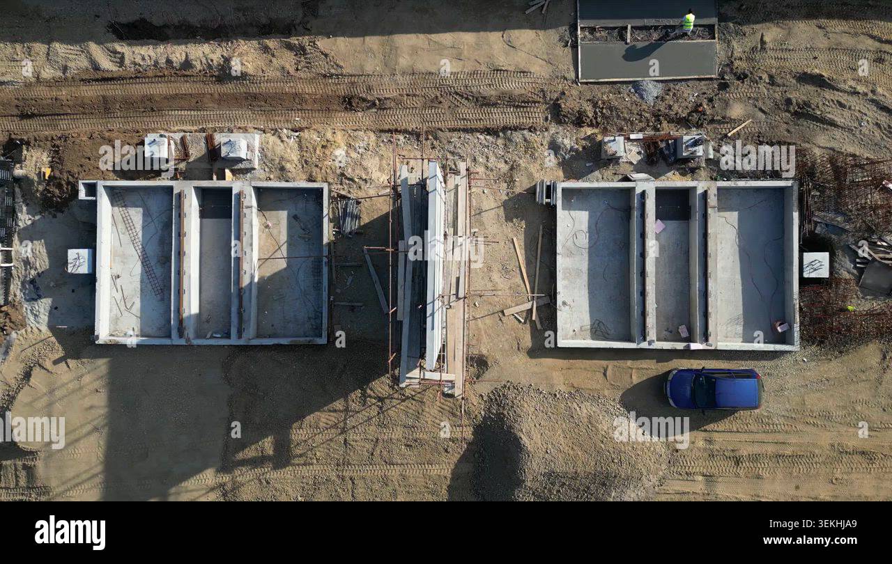 Aerial View of Concrete Foundations Under Construction Stock Video ...