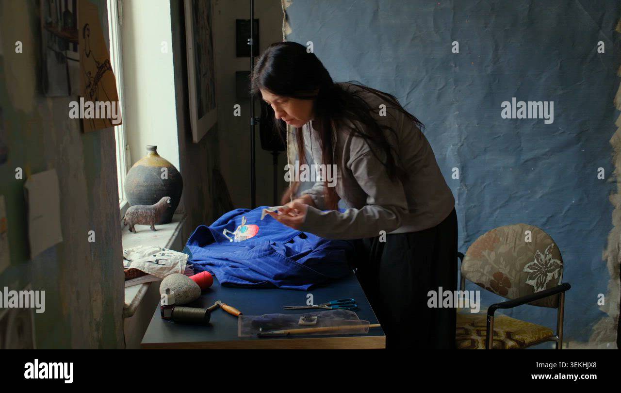 The designer creates labels for his clothes Stock Video Footage - Alamy