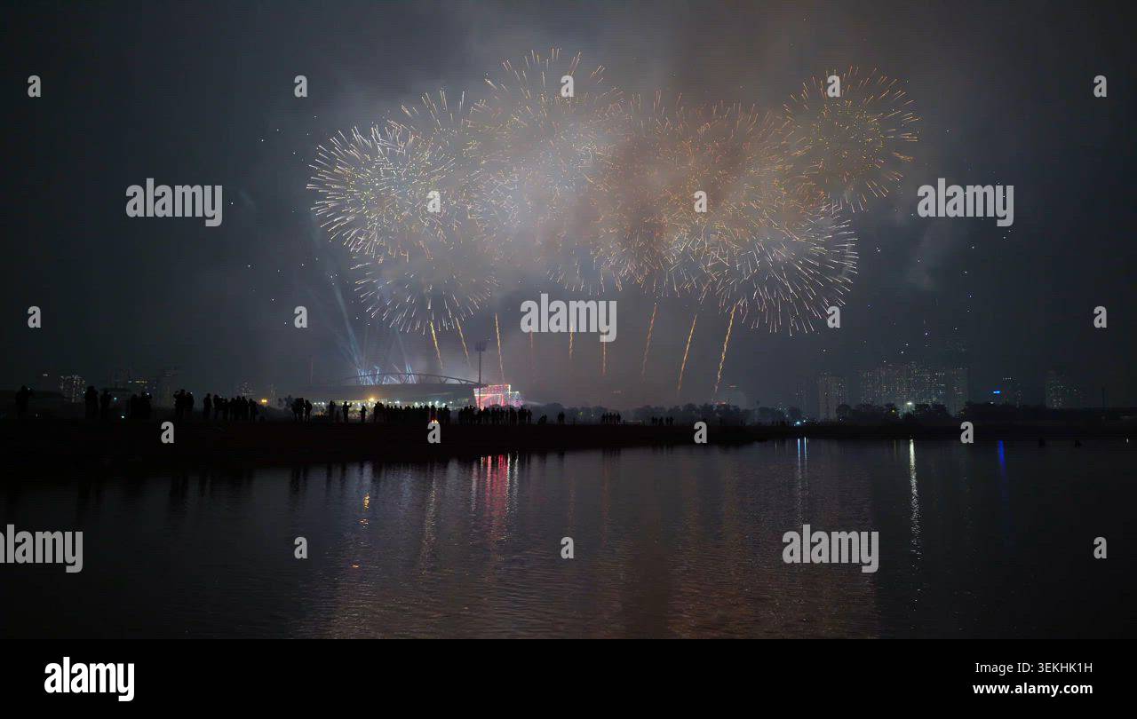Fireworks Reflection Near My Dinh Stadium Stock Video Footage - Alamy