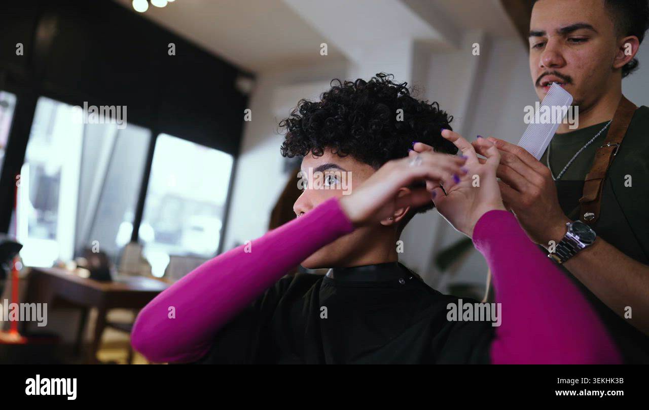 Getting a new haircut at a salon Stock Video Footage - Alamy