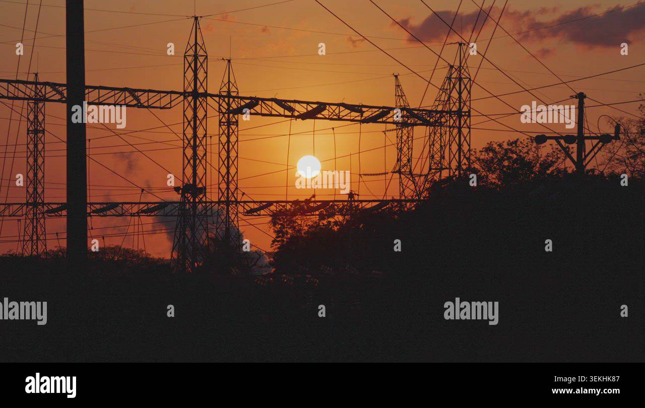 Geothermal clean energy power plant sunset silhouette Stock Video ...