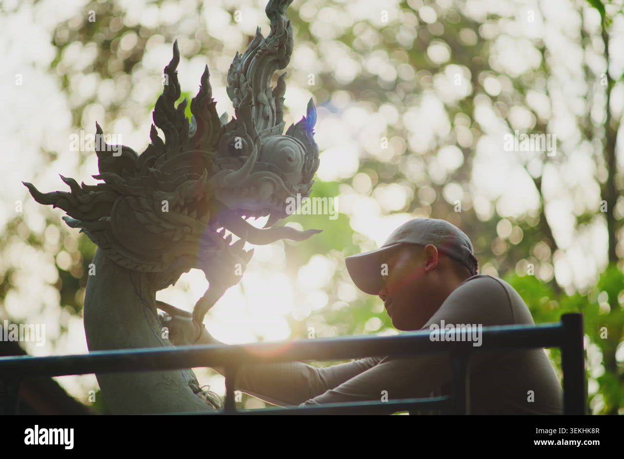 6K open gate: Thai artisan sculpting naga cement sculpture Stock Video ...