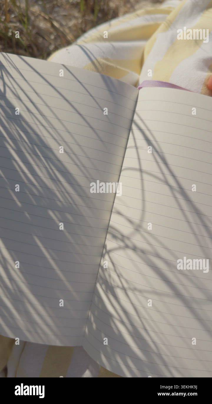 Open Notebook with Beach Grass Shadows in Sunlight Stock Video Footage ...
