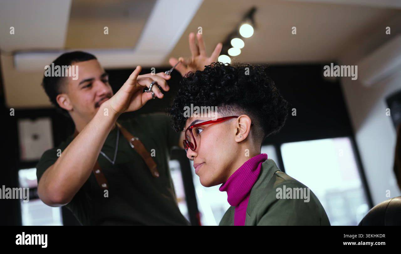 Haircut at a local barber shop Stock Video Footage - Alamy