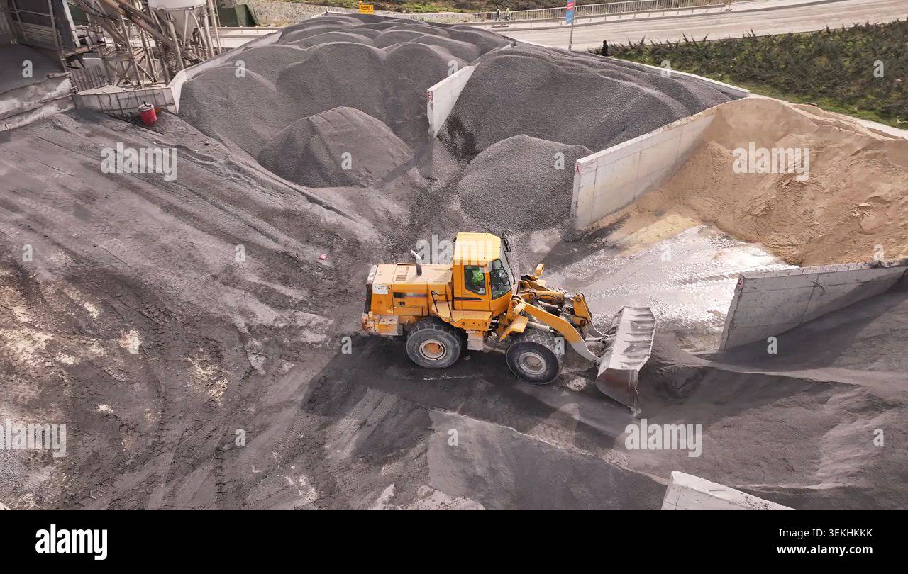 Wheel Loader Working with Aggregate Piles at Concrete Plant Stock Video ...