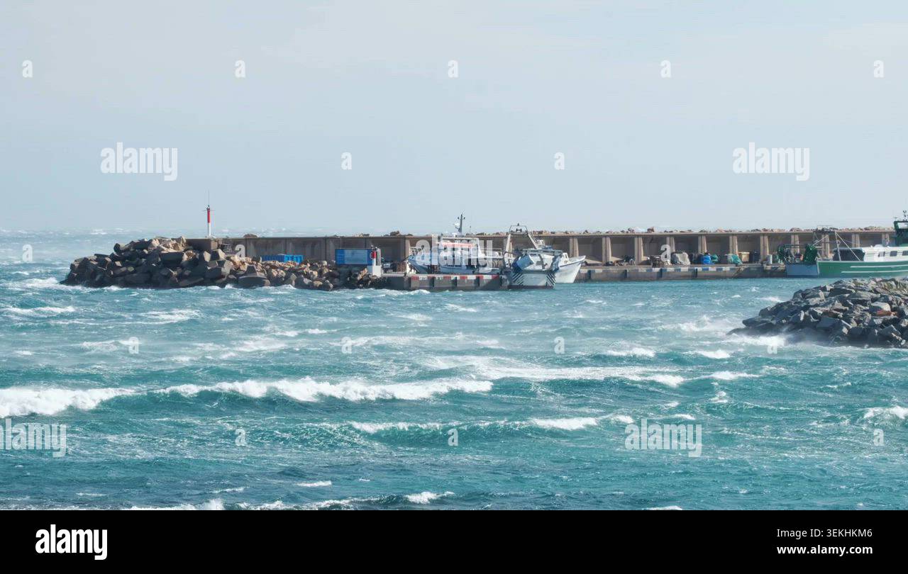 Rough sea from tramontana wind at fishing port Stock Video Footage - Alamy