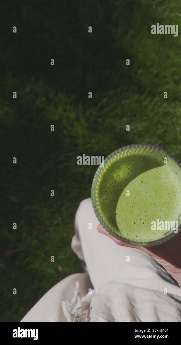 POV Woman Walking with Healthy Green Smoothie Outdoors Stock Video ...