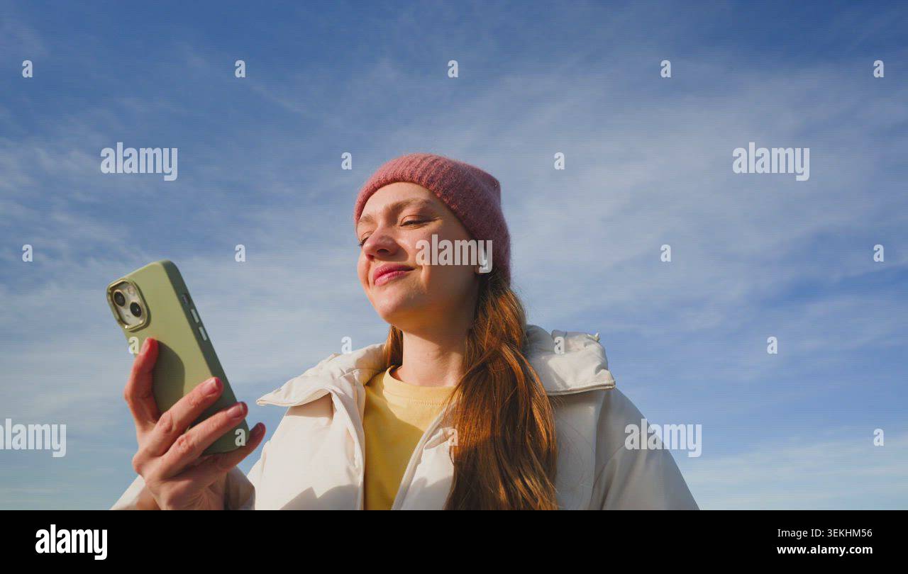 Woman Listening To Music And Dancing Under Blue Sky Stock Video Footage ...