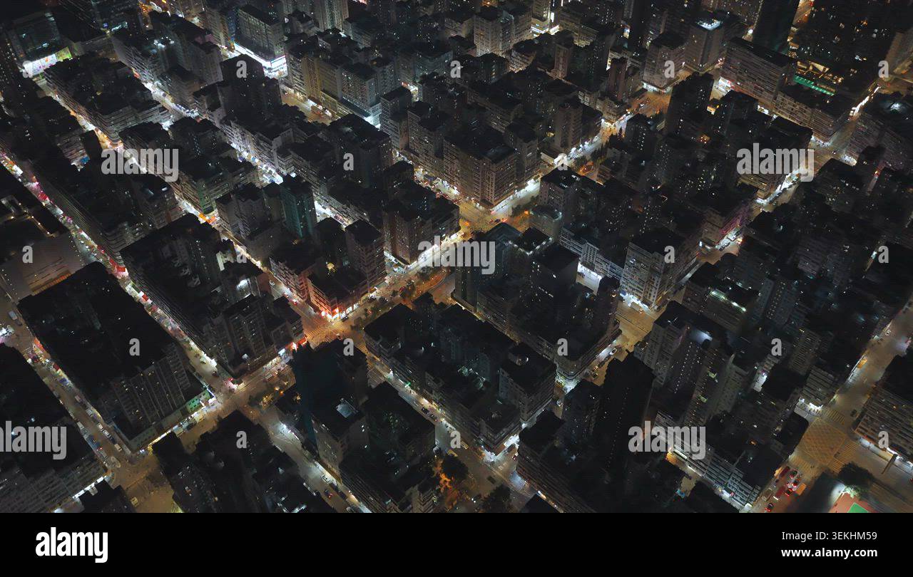 Sham Shui Po Streets Aerial night Hong Kong Stock Video Footage - Alamy