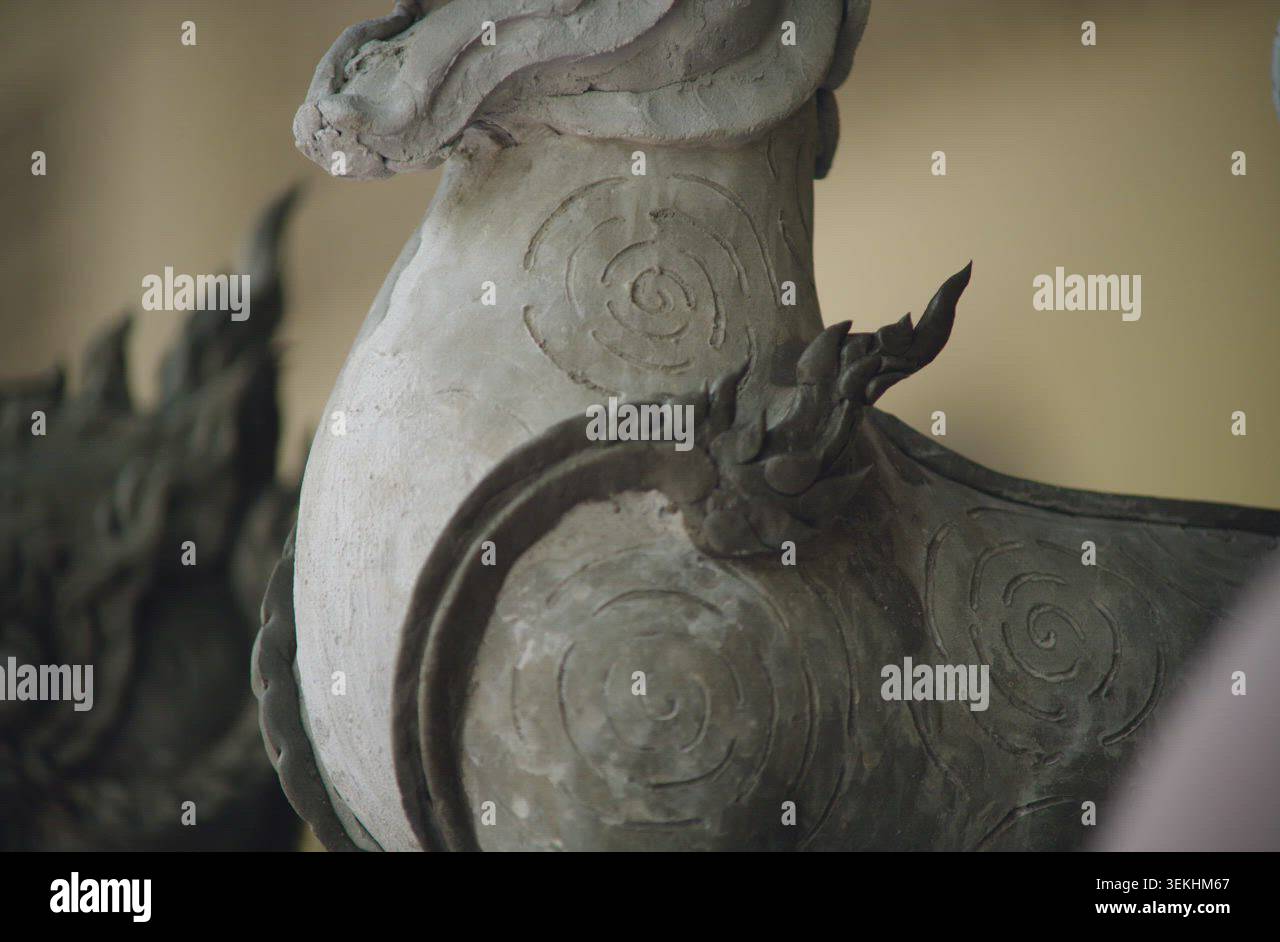 6K open gate: artisan inspecting singha cement sculpture Stock Video ...