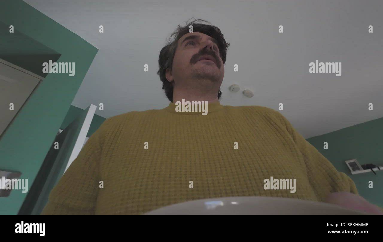 Man walks to the tap to fill and drink water with His Glass. Cup's POV ...