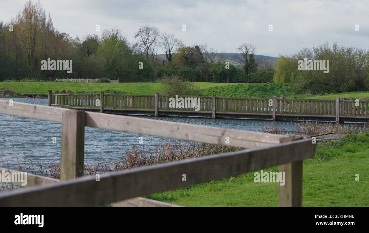 Walking Along a Wooden Bridge by a Lake in a Park During the Day Stock ...