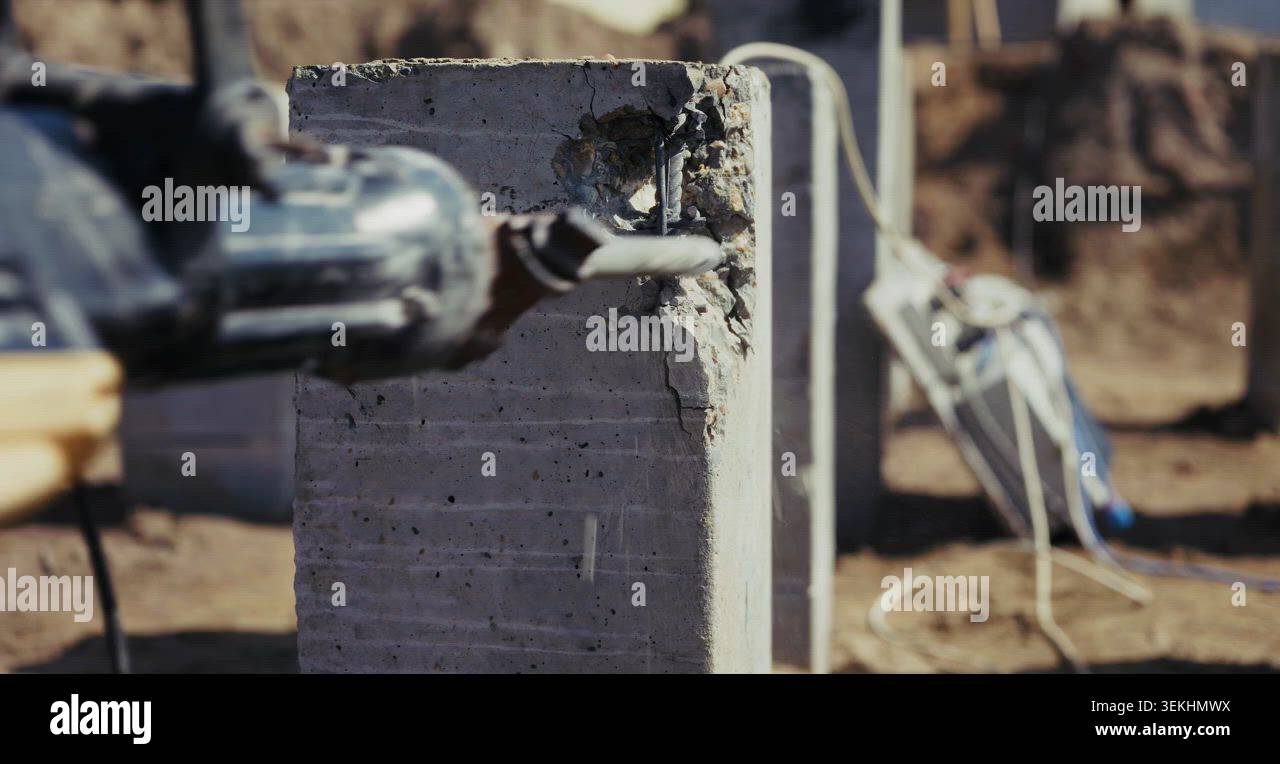 Cutting concrete pile with jackhammer Stock Video Footage - Alamy
