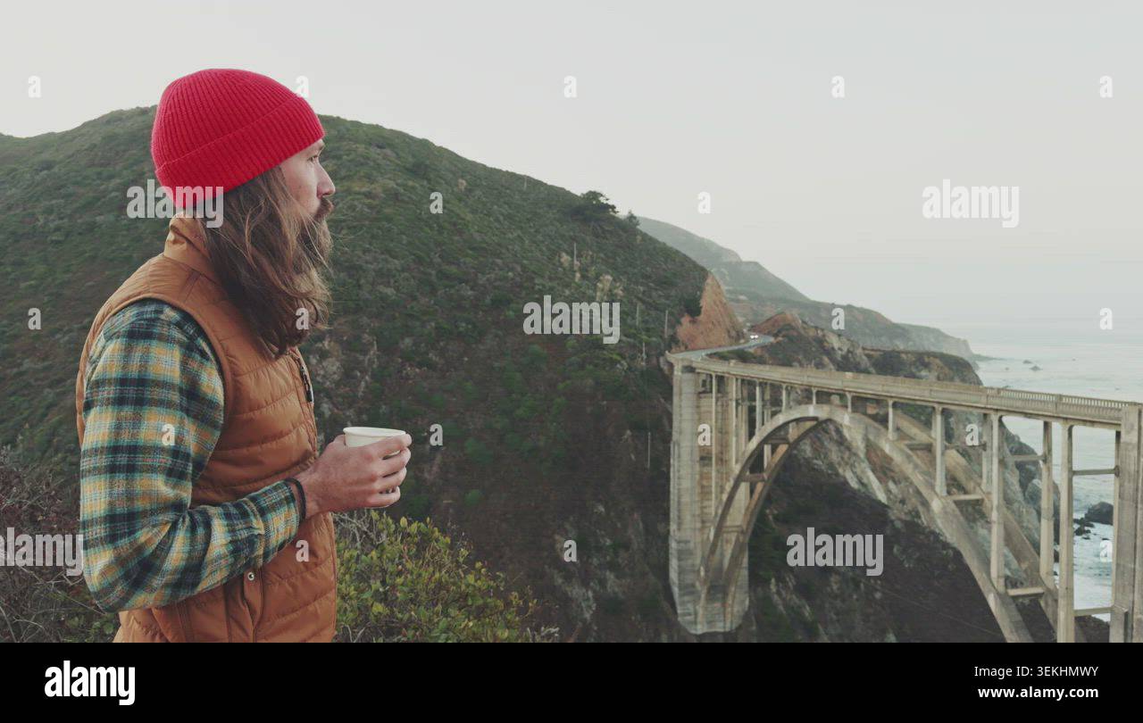 Man cell phone camera Big Sur Bridge California Stock Video Footage - Alamy