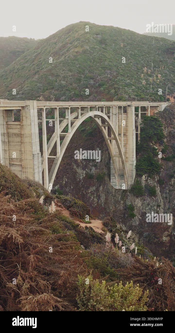 Big Sur Wexler Bridge road ocean vertical landscape Autumn Stock Video ...