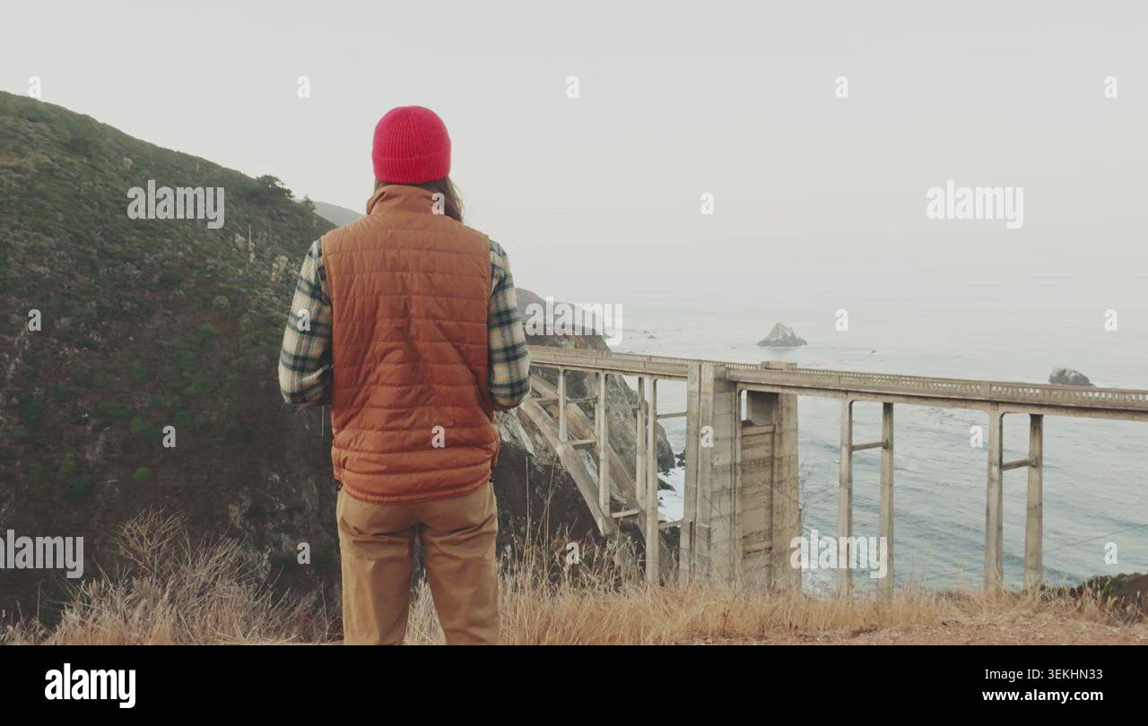 Man cell phone camera Big Sur Bixby Bridge California Stock Video ...