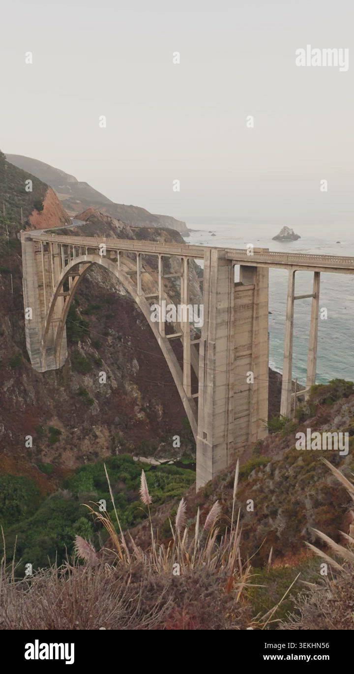 Big Sur Bridge road ocean vertical landscape fall Stock Video Footage ...