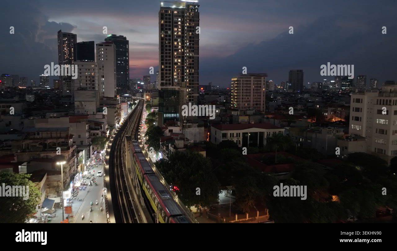 Evening Cityscape With Metro Track Stock Video Footage - Alamy
