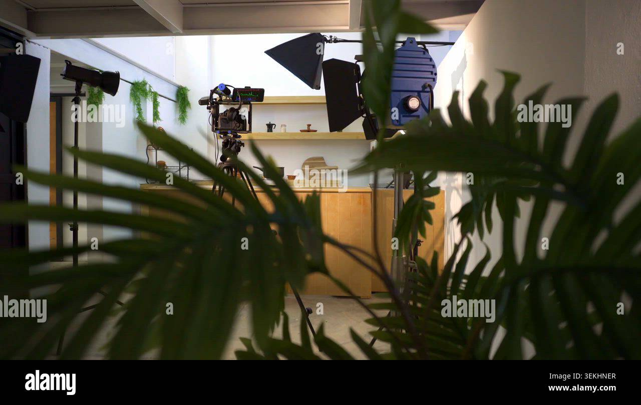 Professional filming studio with professional lighting equipment Stock ...